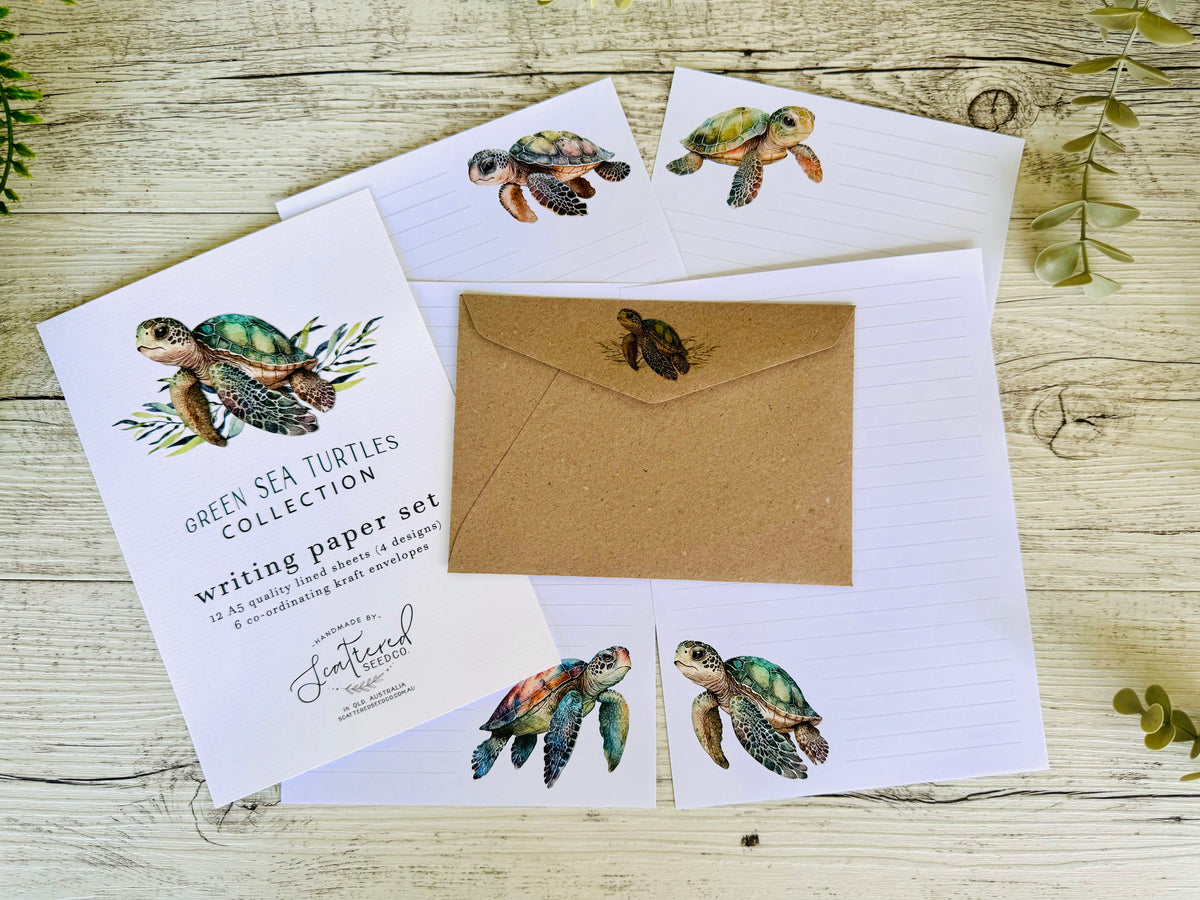 Green Sea Turtles Writing Paper Set (Non-Personalised) – Scattered Seed Co