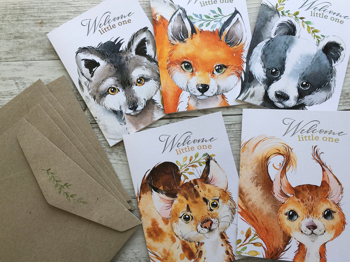 FOREST FRIENDS Welcome BABY BOY / NEUTRAL Birth cards – Scattered Seed Co