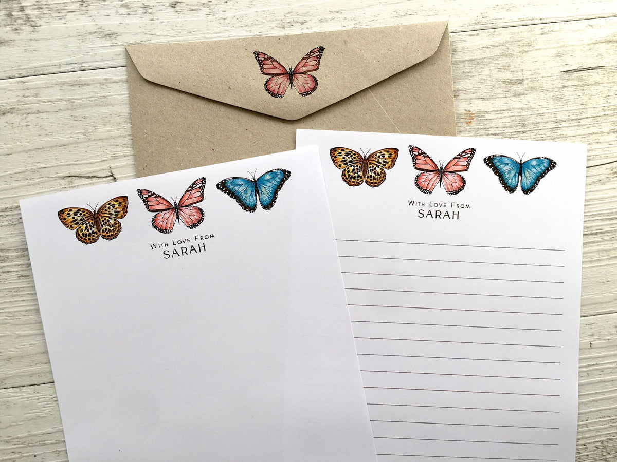 BUTTERFLIES Personalised Writing Paper Set of 20 – Scattered Seed Co