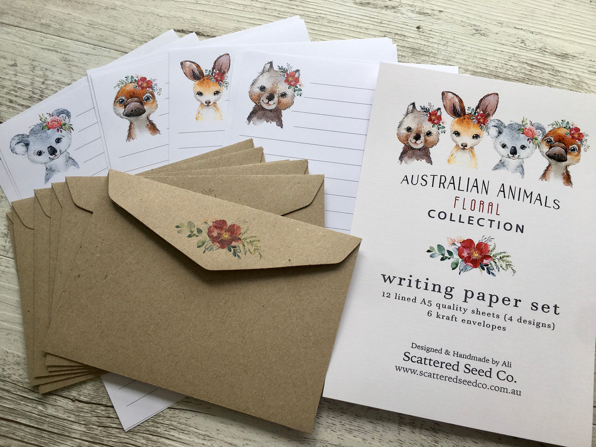 AUSTRALIAN ANIMALS Writing Paper Set (Non-Personalised) – Scattered Seed Co