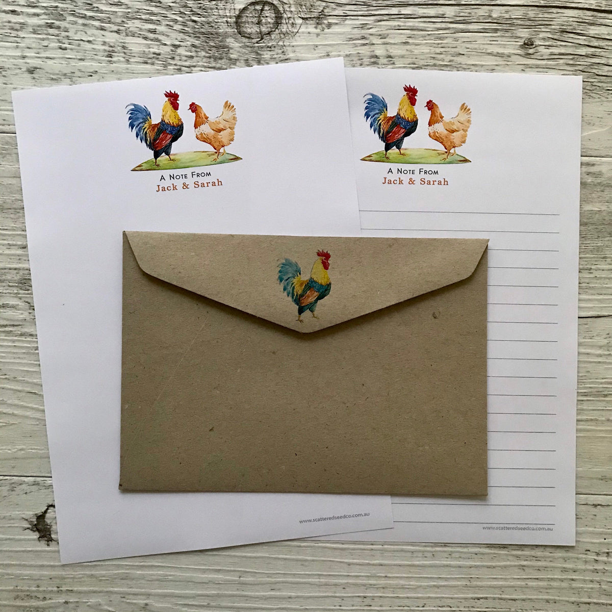 ROOSTER & CHICKEN Personalised Writing Paper Set of 20 – Scattered Seed Co