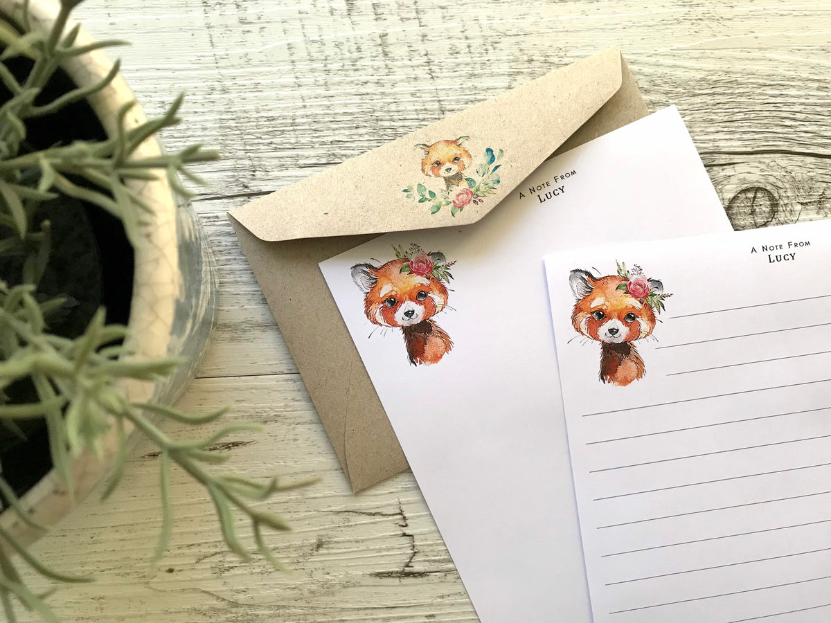 RED PANDA Personalised Writing Paper Set of 20 – Scattered Seed Co
