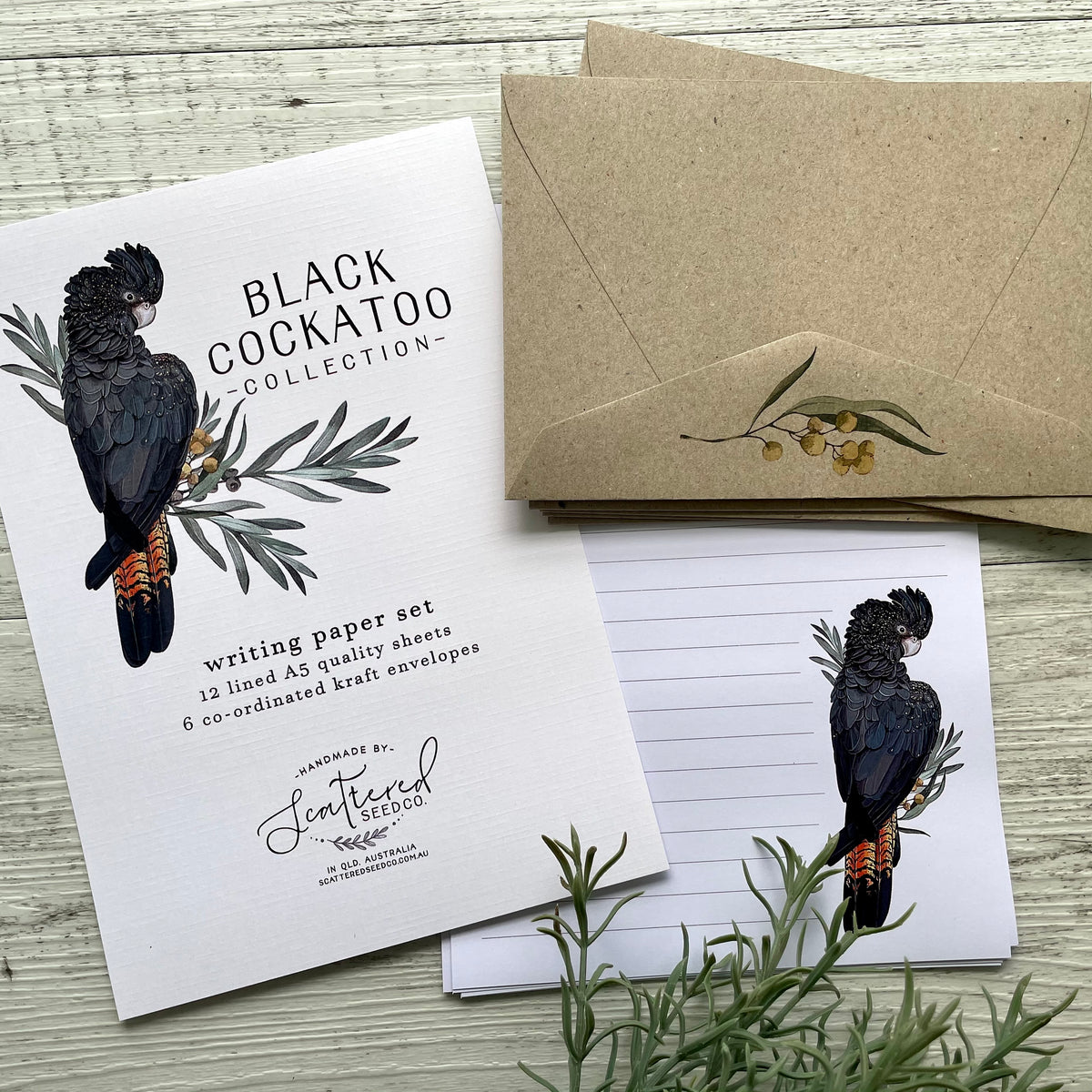BLACK COCKATOO Writing Paper Set (Non-Personalised) – Scattered Seed Co