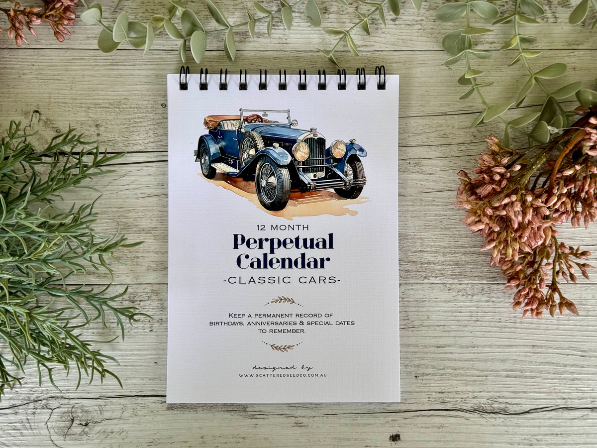 Vintage Classic Cars Perpetual Calendar - Birthday Record book ...