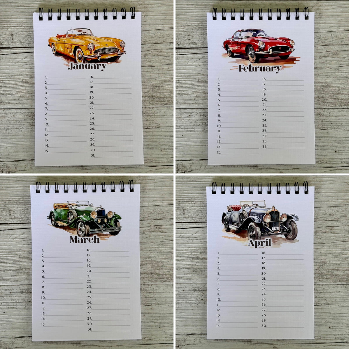 Vintage Classic Cars Perpetual Calendar - Birthday Record book ...