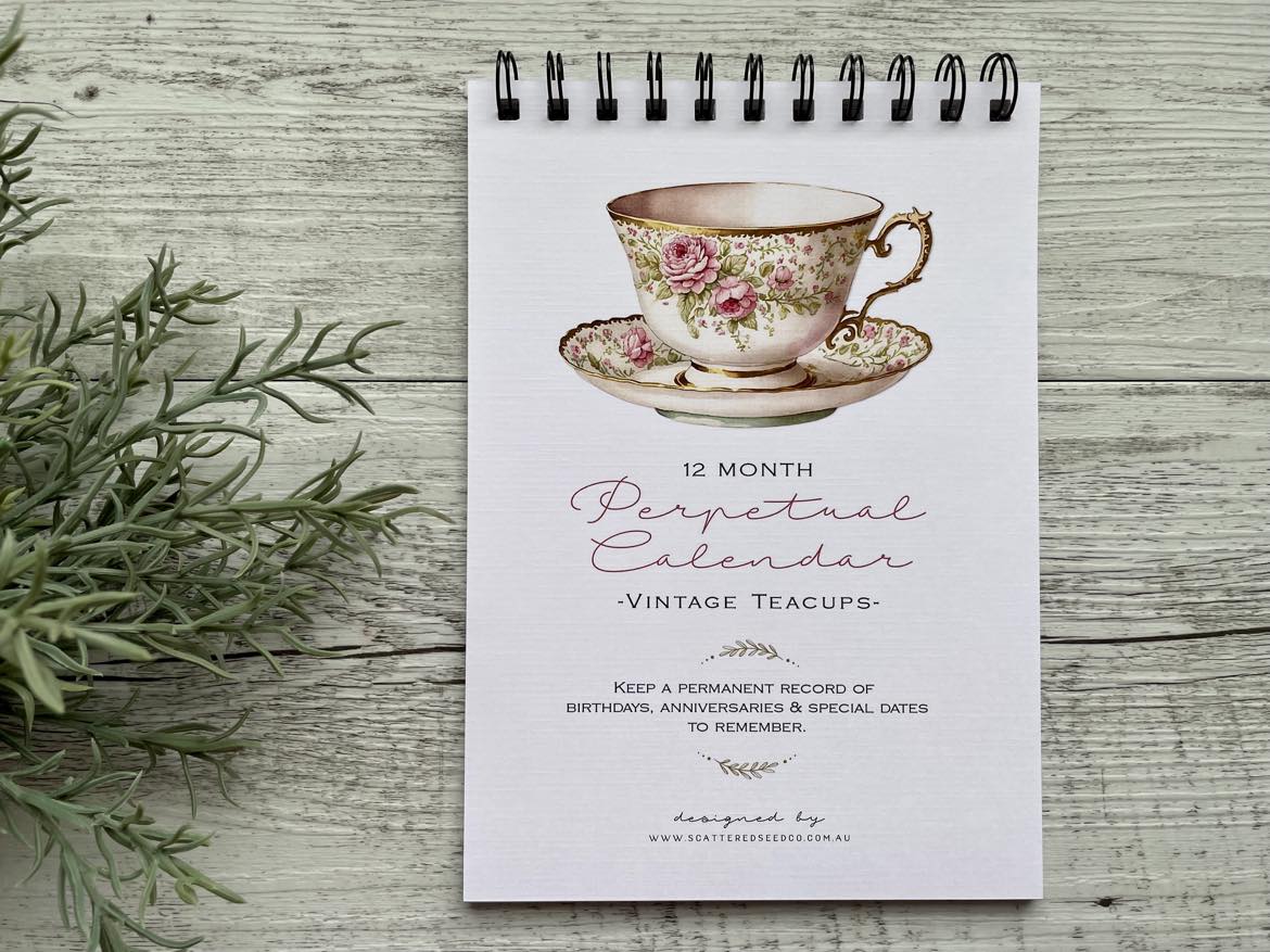 Vintage Teacups Perpetual Calendar - Birthday Record book – Scattered ...