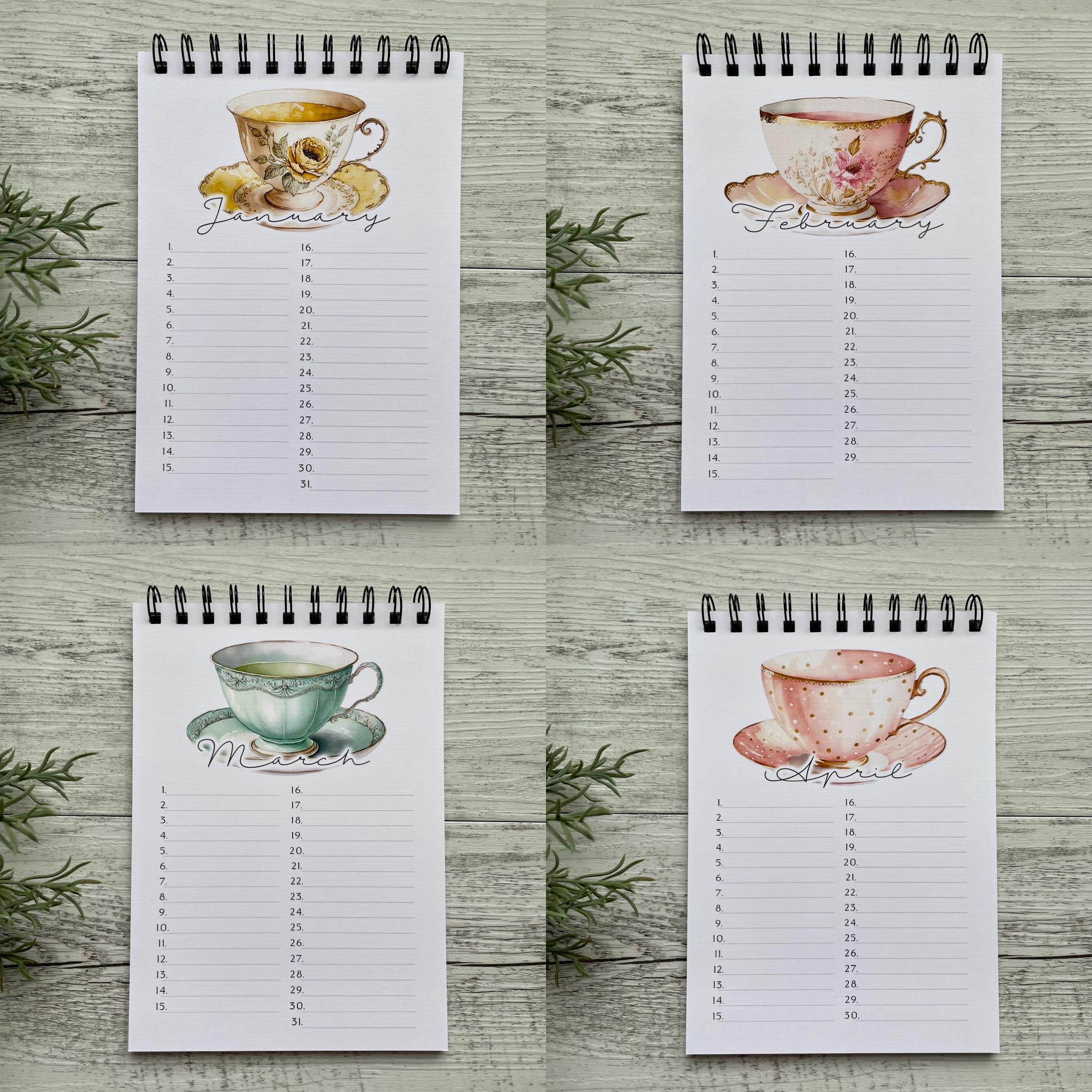 Vintage Teacups Perpetual Calendar - Birthday Record book – Scattered ...