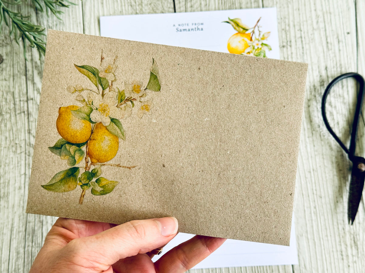 HANGING LEMONS Personalised Writing Paper Set of 20 – Scattered Seed Co