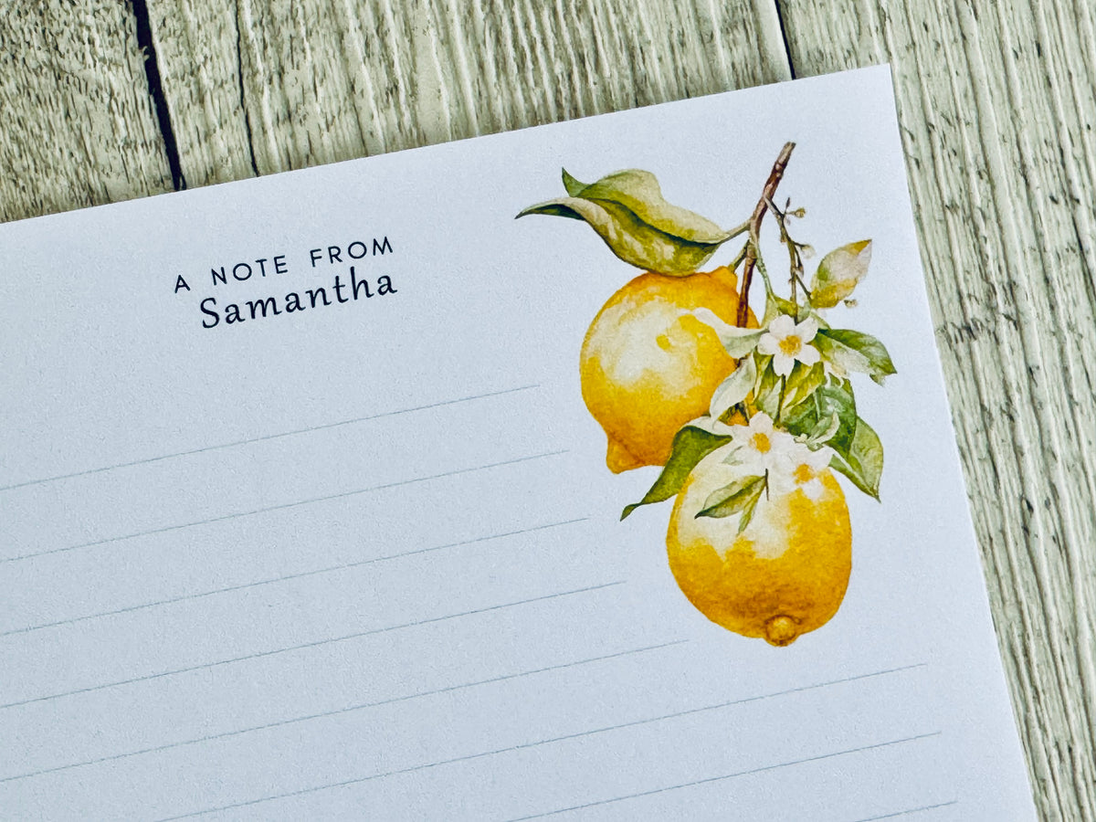 HANGING LEMONS Personalised Writing Paper Set of 20 – Scattered Seed Co