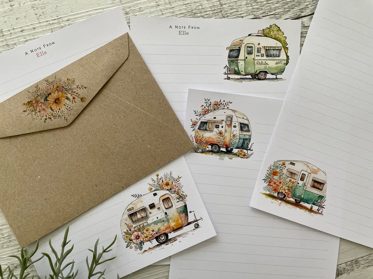 Floral VINTAGE CARAVANS - Personalised Writing Paper Set of 20 ...