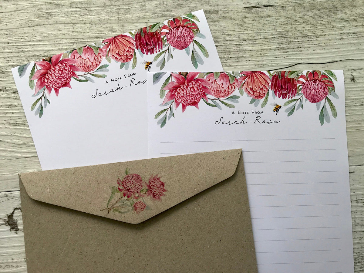 AUSTRALIAN WARATAH Personalised Writing Paper Set of 20 – Scattered Seed Co