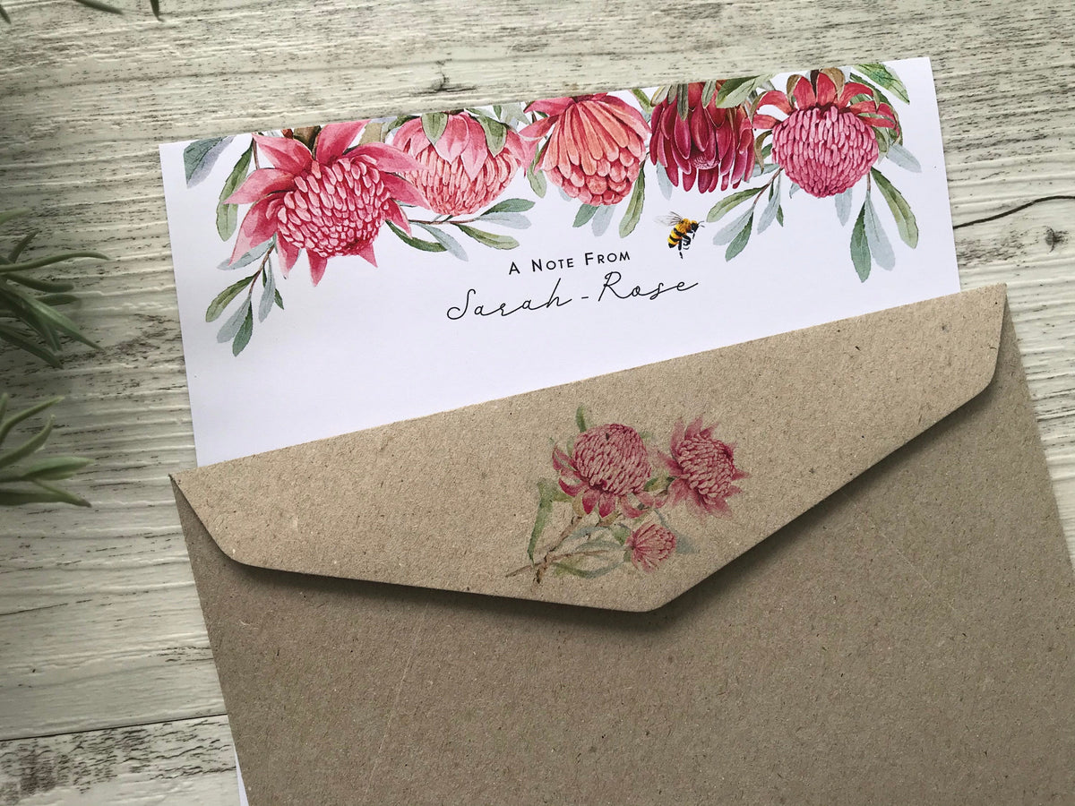 AUSTRALIAN WARATAH Personalised Writing Paper Set of 20 – Scattered Seed Co