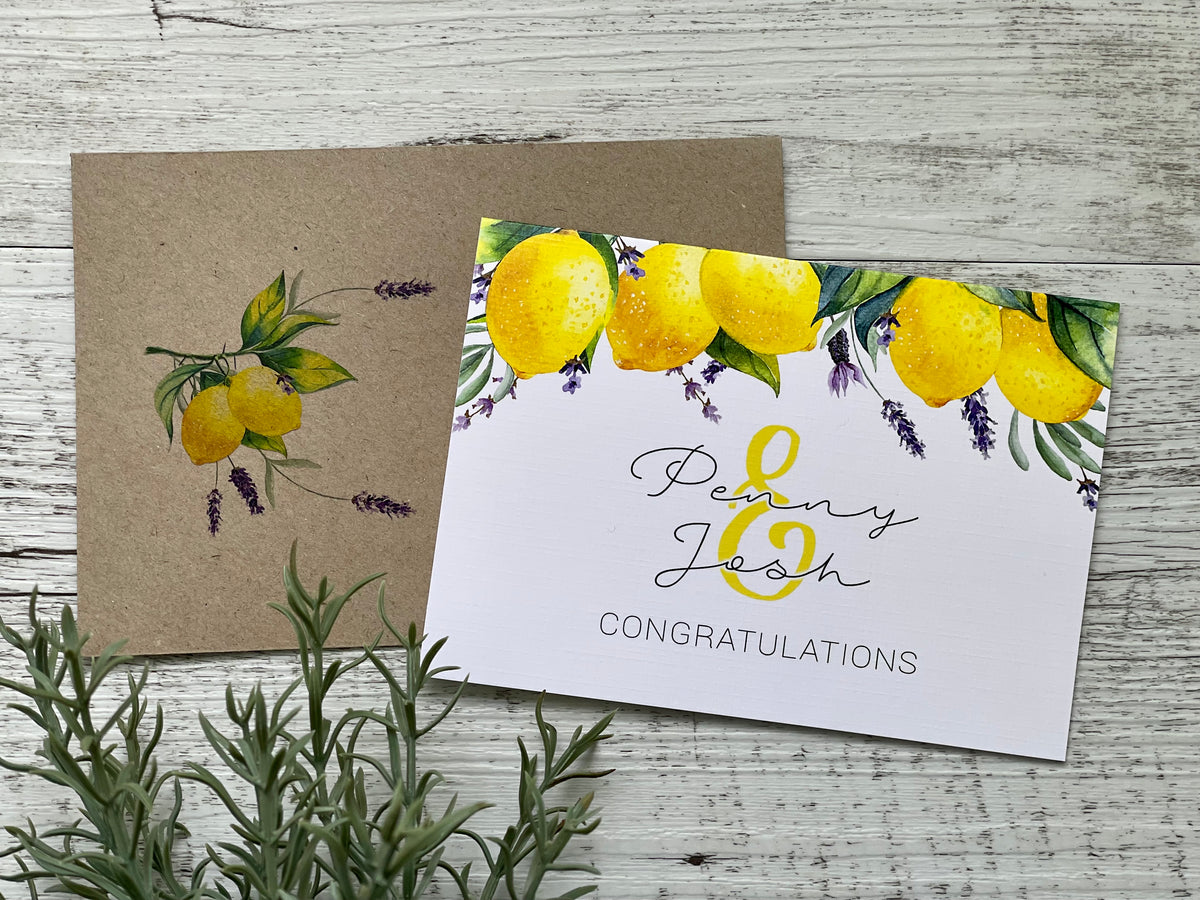Personalised Lemon & Lavender Wedding / Engagement card – Scattered Seed Co
